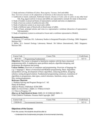 bs zoology course outline 4 semester awkum | DOCX