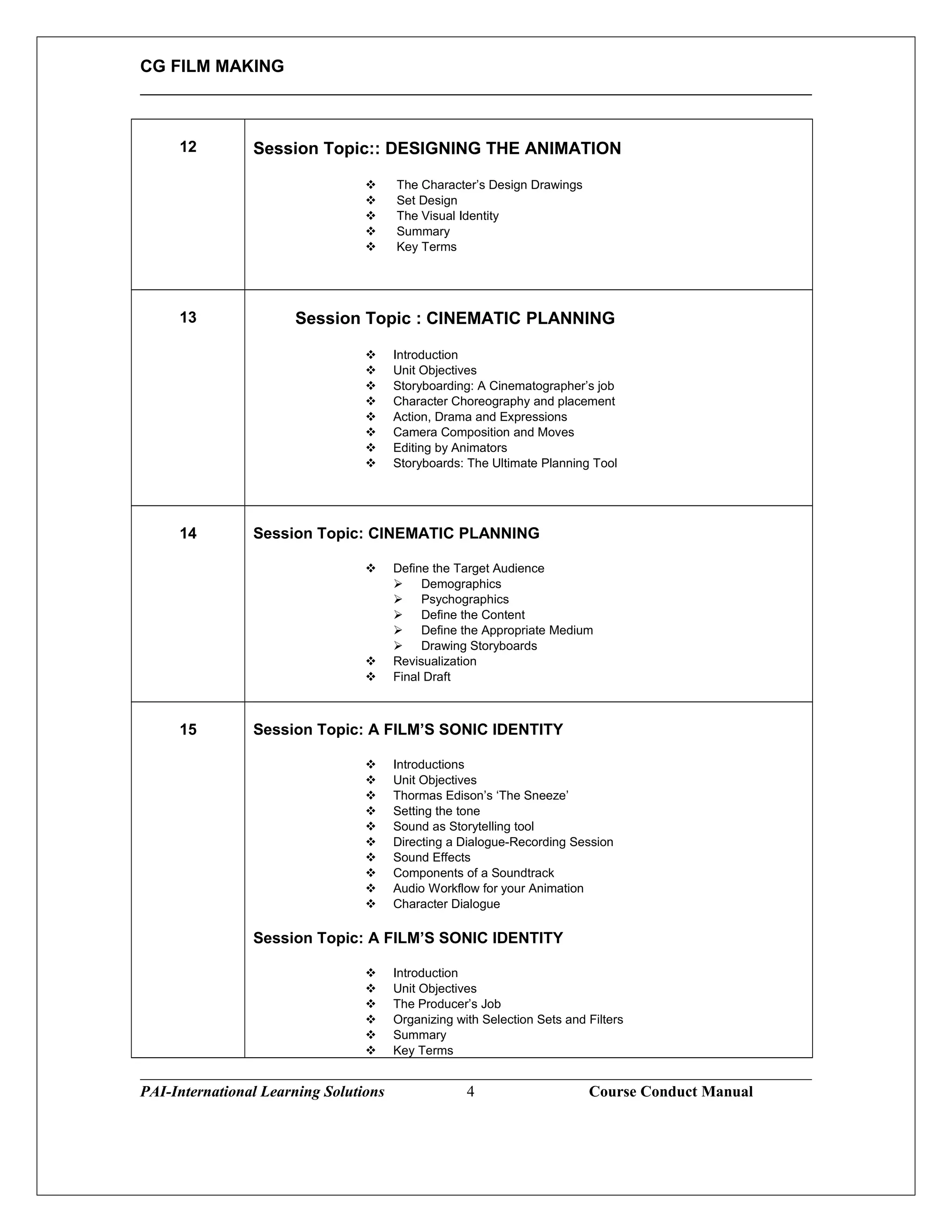 Course conduct manual of ycmou b.sc cg film making | DOC