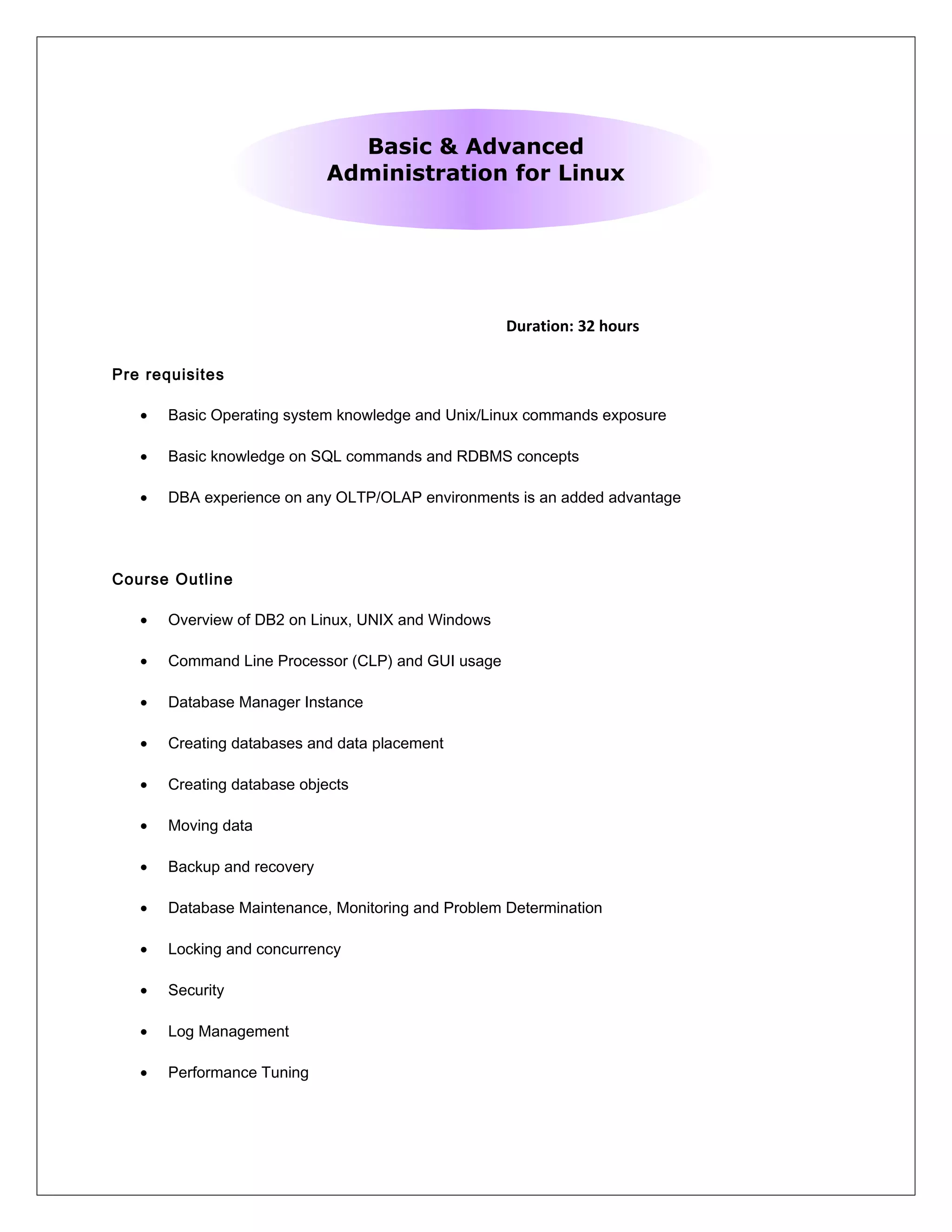 IBM DB2 LUW UDB DBA Online Training by Etraining Guru In Hyderabad | DOC