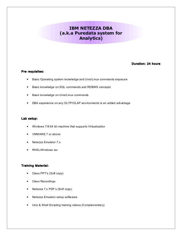 CourseOnline training for IBM Netezza DBA content (netezza dba)