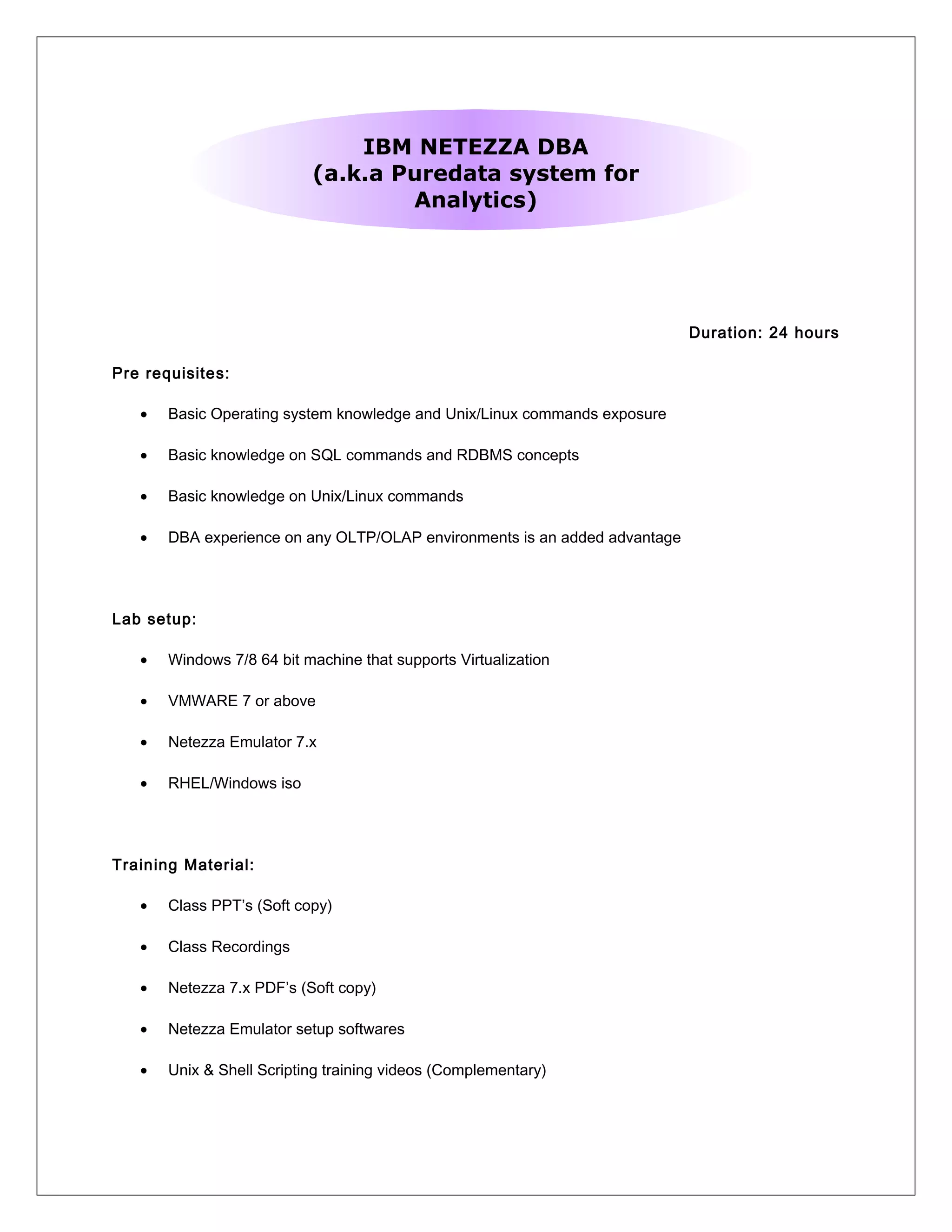 Course content (netezza dba) | DOC | Databases | Computer Software and Applications