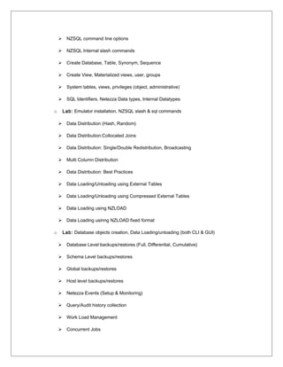 Course content (netezza dba) | DOC | Databases | Computer Software and Applications