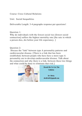 Course Cross Cultural RelationsUnit Social InequalitiesDe | DOCX