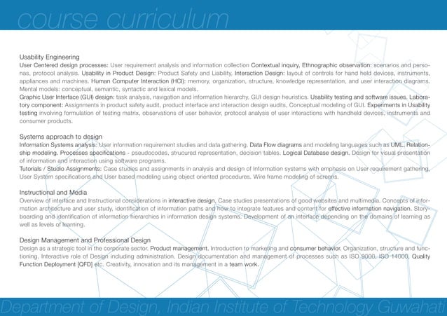 Course curriculum, Department of Design, IITG- India | PPT