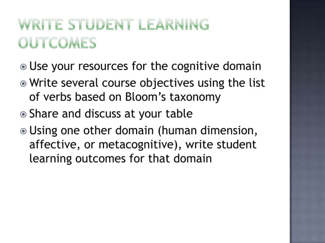 Course design student learning outcomes | PPT