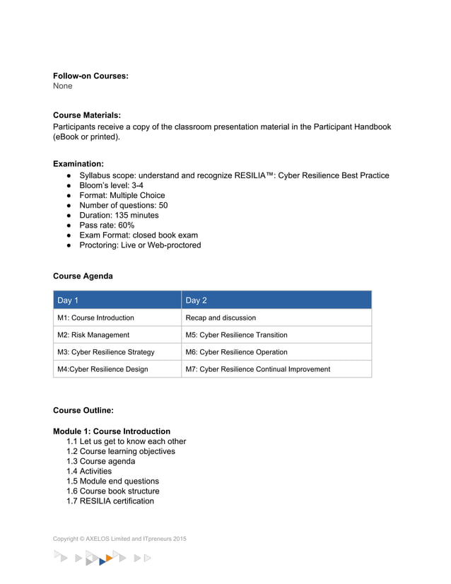 Course factsheet - AXELOS RESILIA Practitioner | PDF