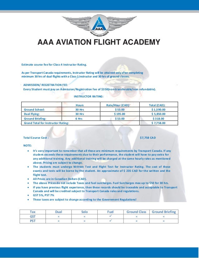 Aaa aviation flight academy Course fee structure instructor rating aaa ...