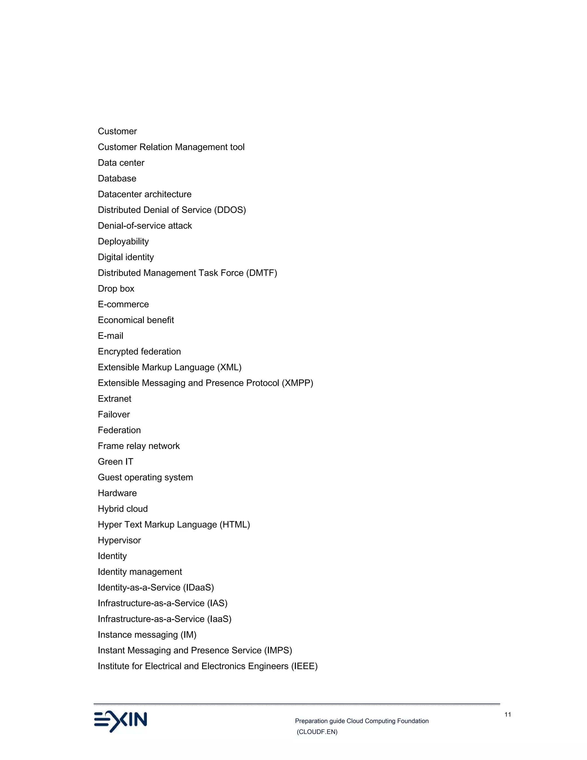 EXIN Cloud Computing Foundation basic training material | PDF