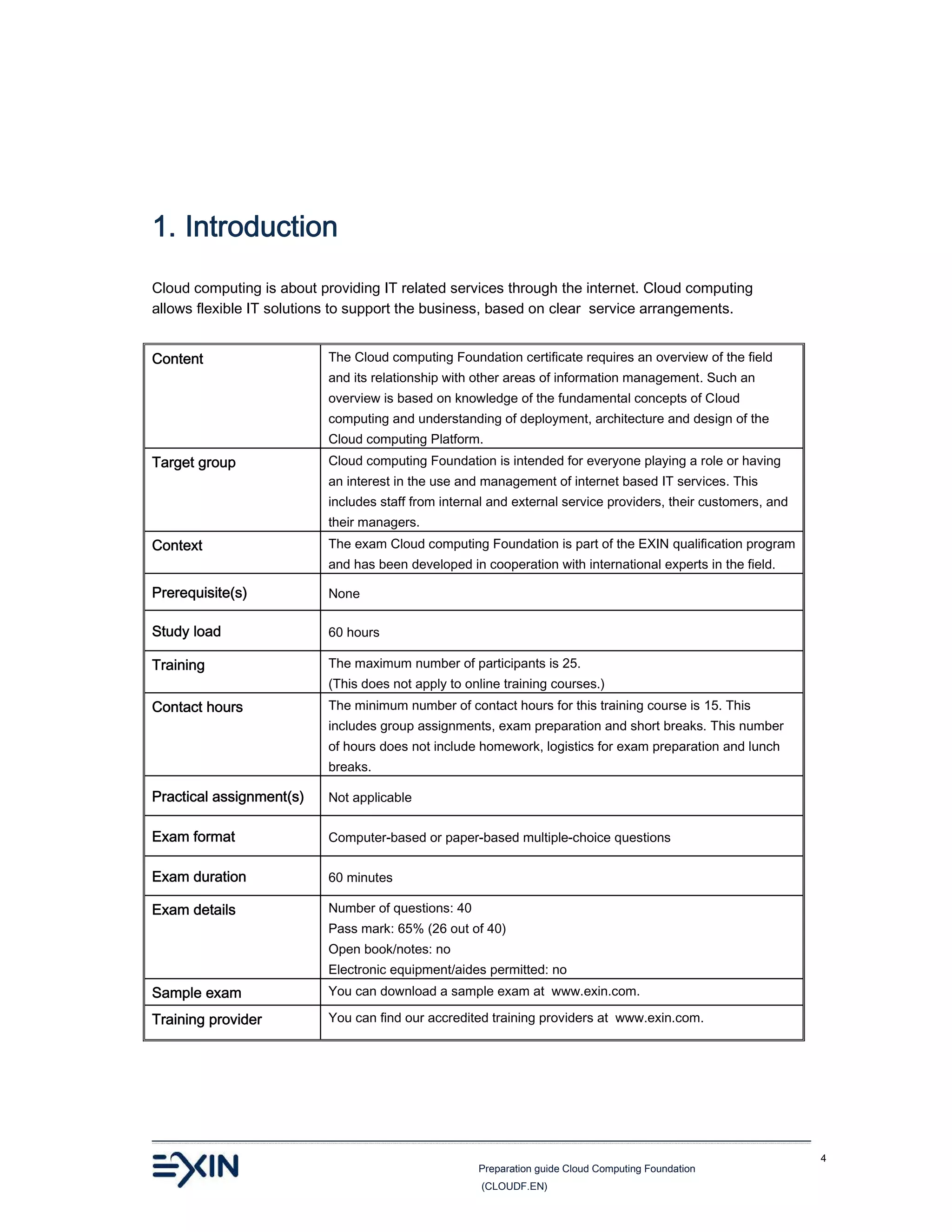 EXIN Cloud Computing Foundation basic training material | PDF