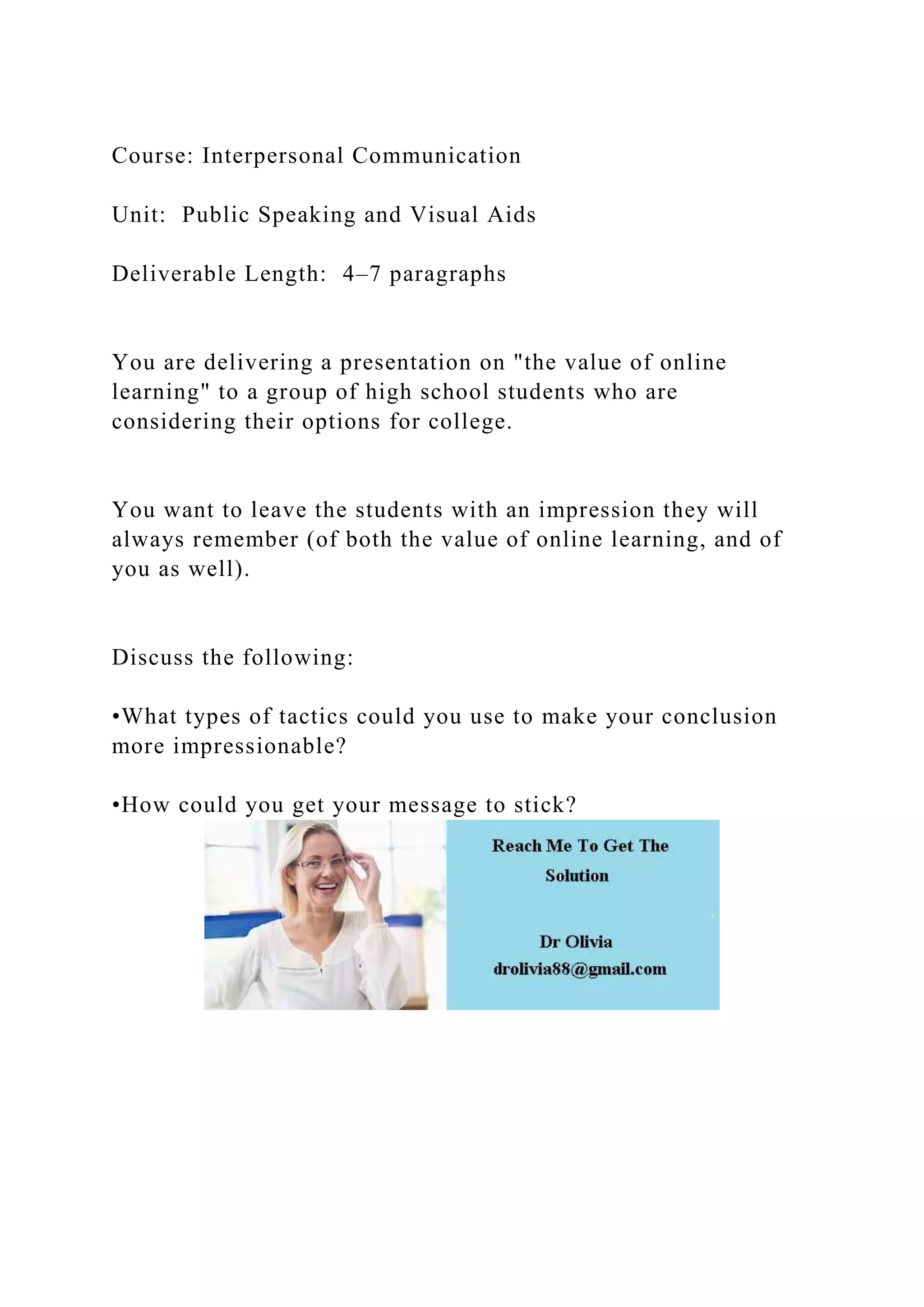 Course Interpersonal CommunicationUnit Public Speaking and Vi | PDF