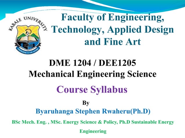 Course Introduction to mechanical engineering | PPT