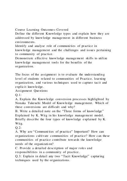 Course Learning Outcomes-CoveredDefine the different Knowledge | PDF