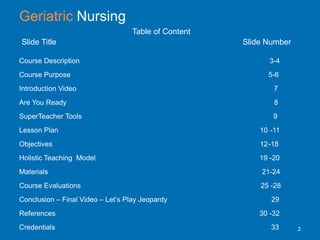 Geriatric Nursing Lesson Plan | PPTX