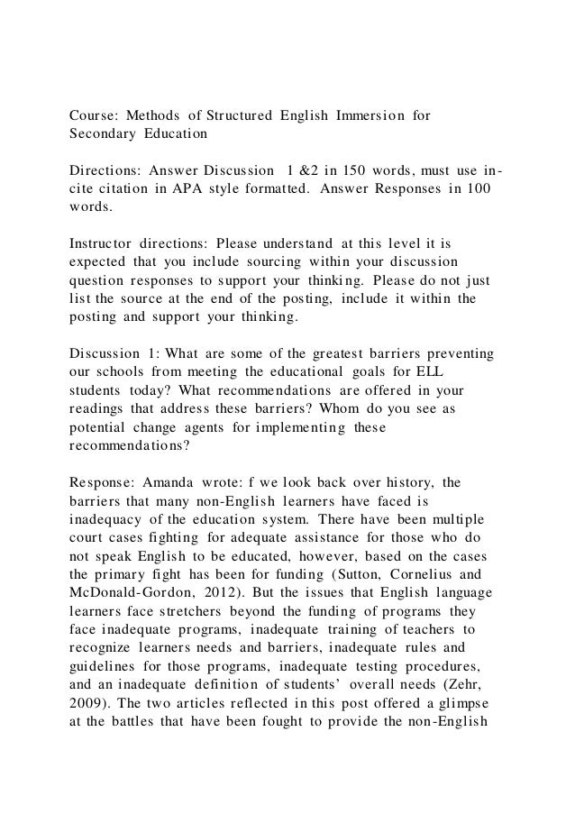 Course Methods of Structured English Immersion for Secondary Educ | PDF