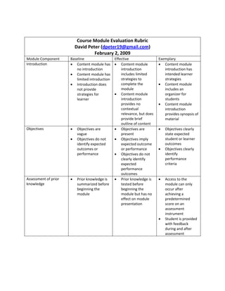 Course module evaluation rubric | PDF