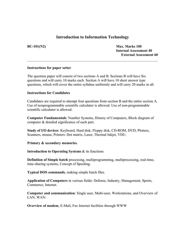 Syllabus & Course Module for IT | PDF