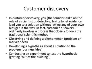 Cours entrepreneuriat customer discovery | PDF | Startups | Business