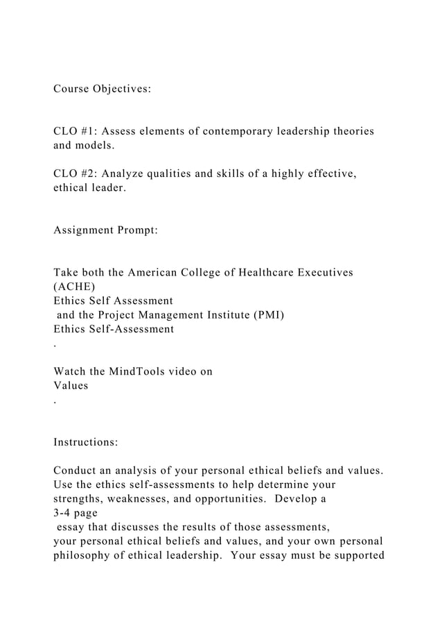 Course ObjectivesCLO #1 Assess elements of contemporary le.docx