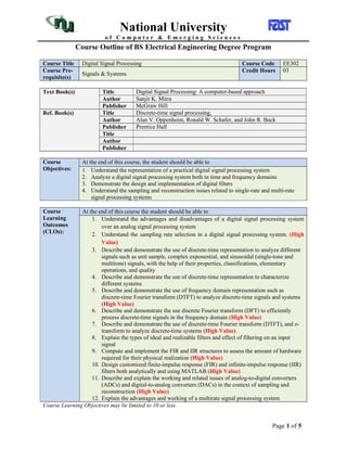 Digital Signal Processinf (DSP) Course Outline | PDF