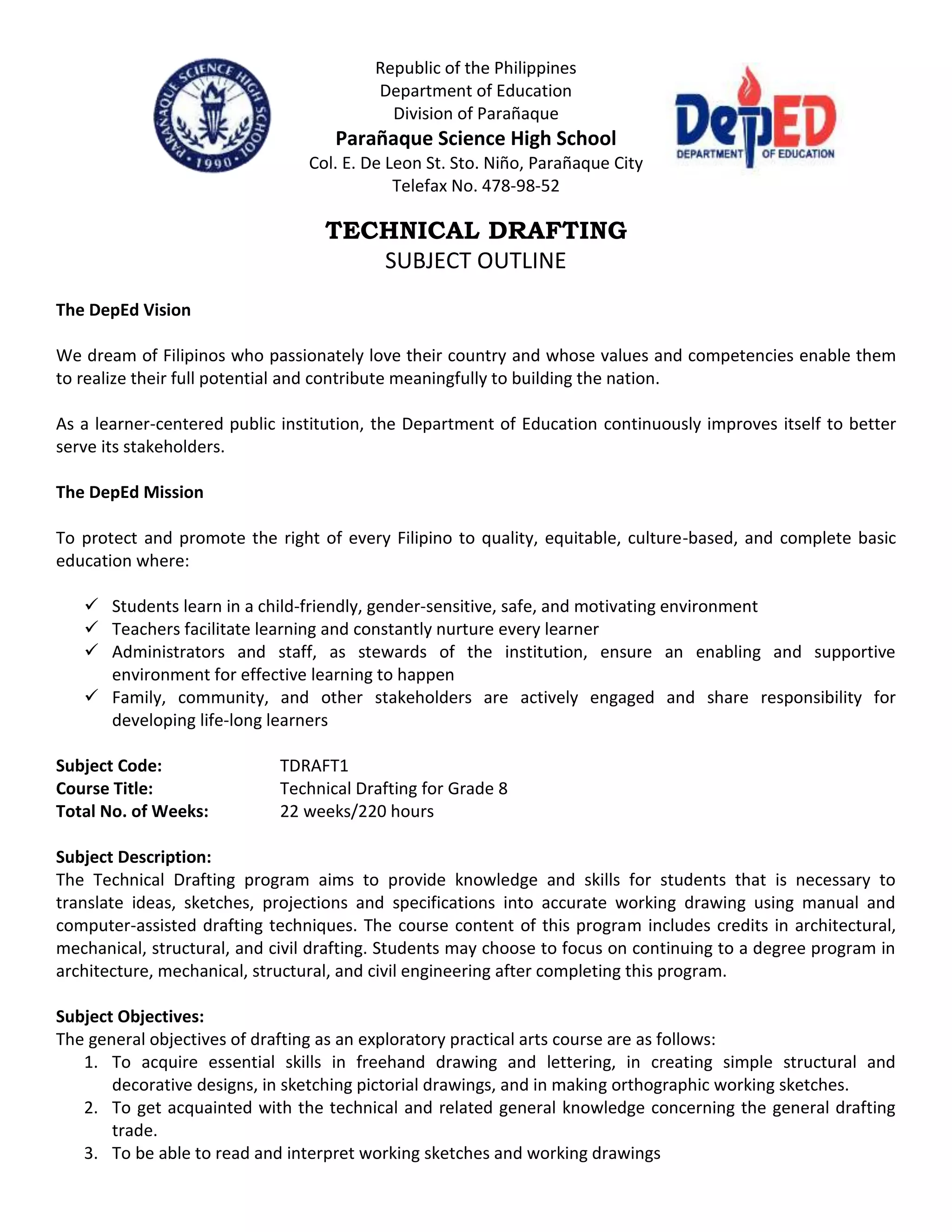 Technical Drafting Subject Outline | DOCX