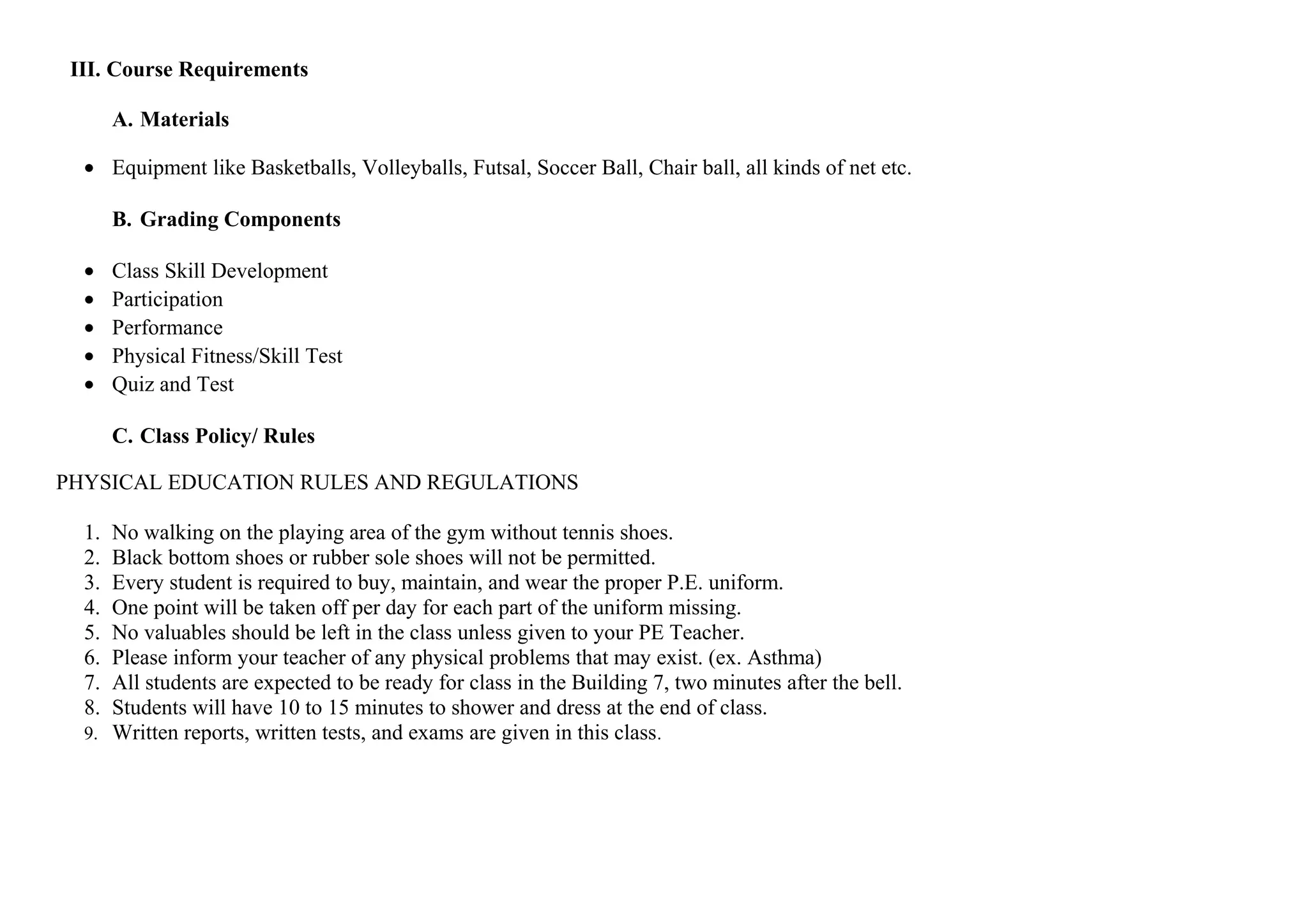 Course outline | DOC | Participant Sports | Fitness and Exercise