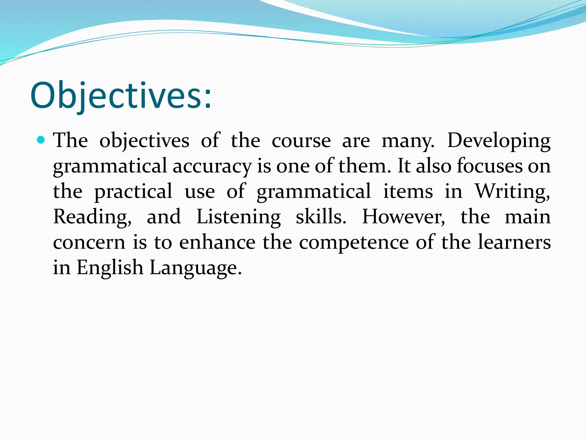 Course Details: English Language: Advance Level | PPTX