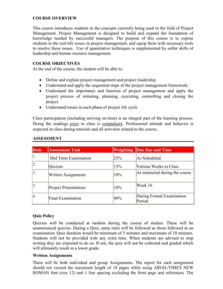 Course outline of Project managemnet | DOCX