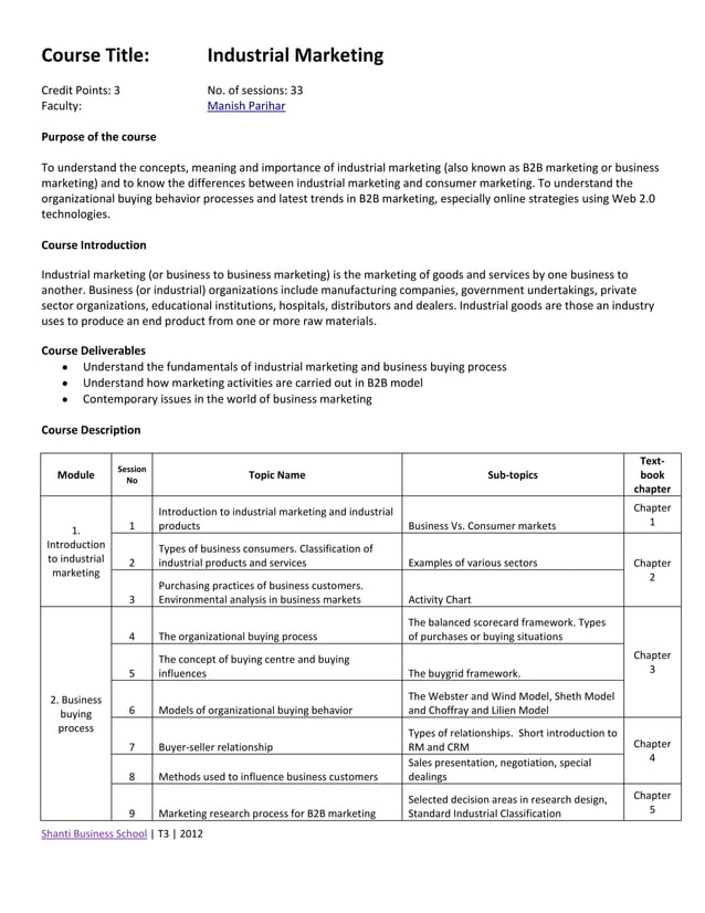 Course outline industrial marketing v1.0b2 | Mechanical and Industrial ...