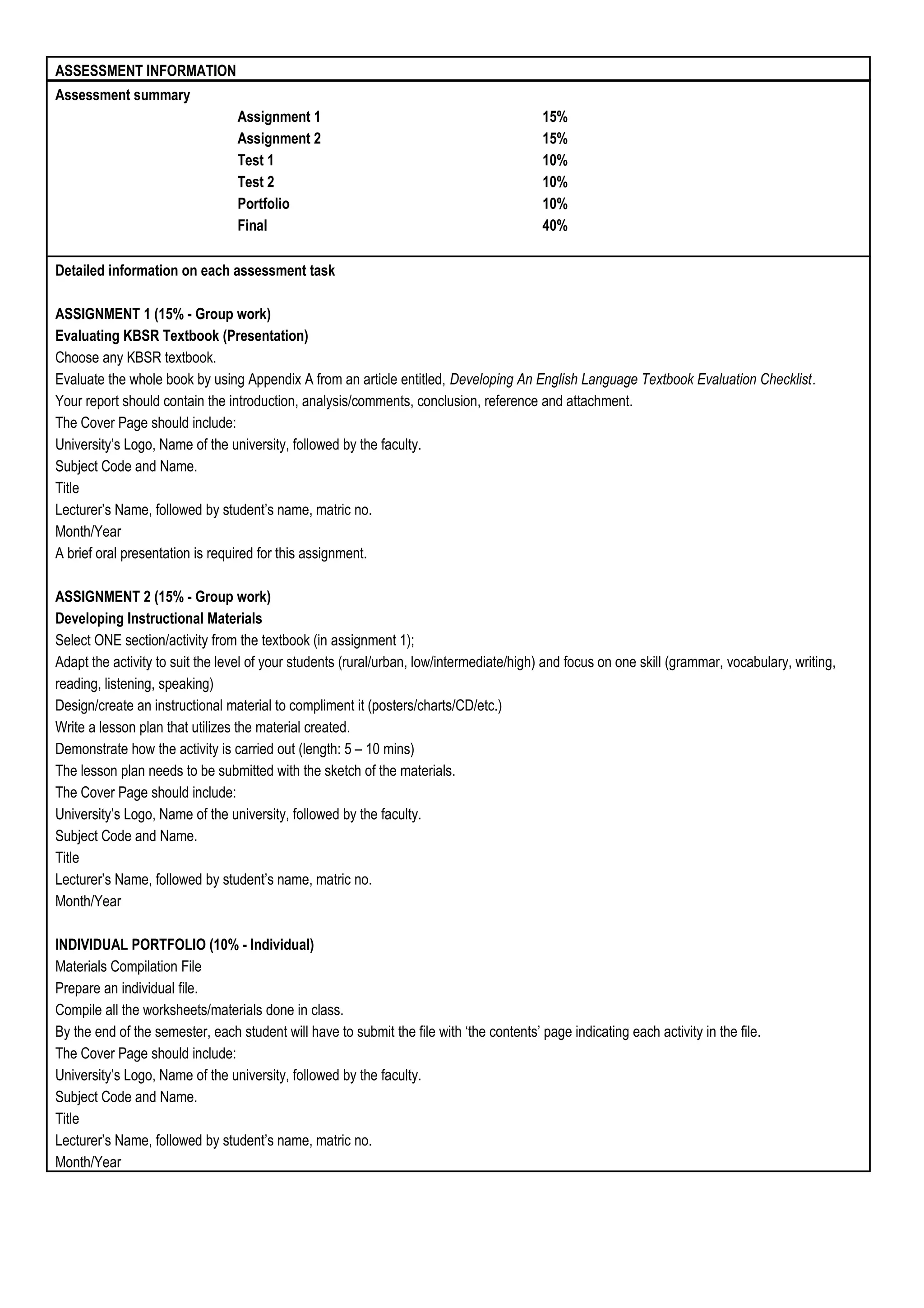 Course Outline Materials Development and Adaptation | DOC