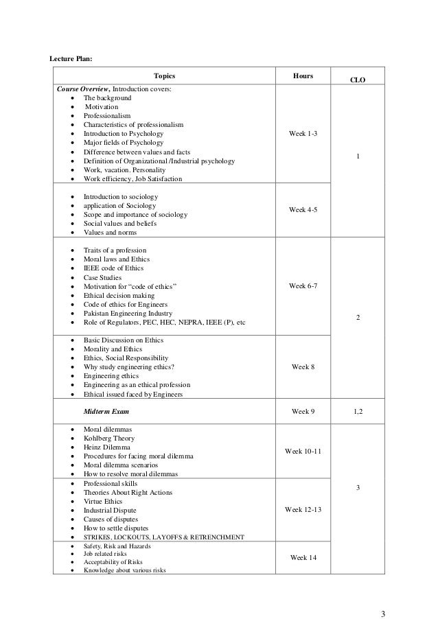 OBE Based Course outline - professional and social ethics.
