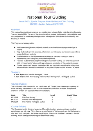 National Tour Guiding Course Outline & Introduction | PDF