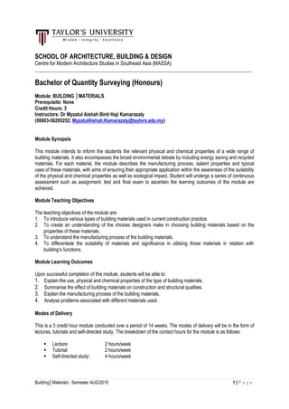 Building Materials Course outline | PDF