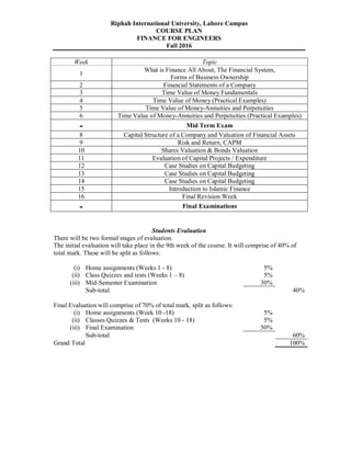 Course outline finance for engineers 2016 | PDF