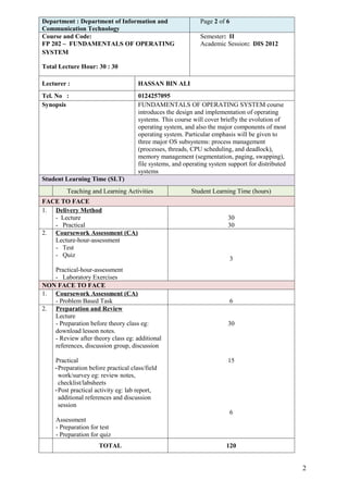 Course outline FP202 - Dis 2012 | DOC | Operating Systems | Computer Software and Applications