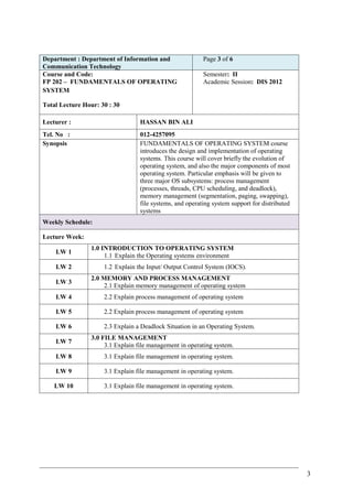Course outline FP202 - Dis 2012 | DOC | Operating Systems | Computer Software and Applications