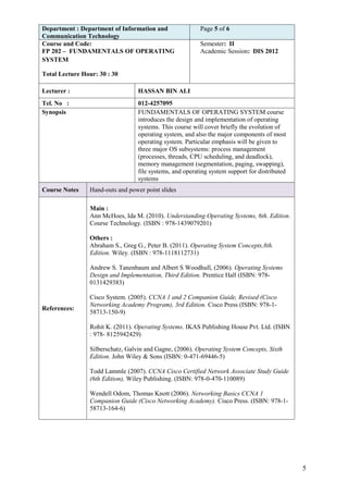 Course outline FP202 - Dis 2012 | DOC | Operating Systems | Computer ...