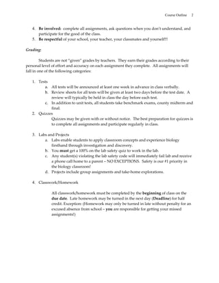 Course outline honors bio 10 11 | PDF