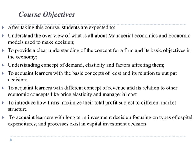 Course outline managerial economics.ppt | Business Administration | Business