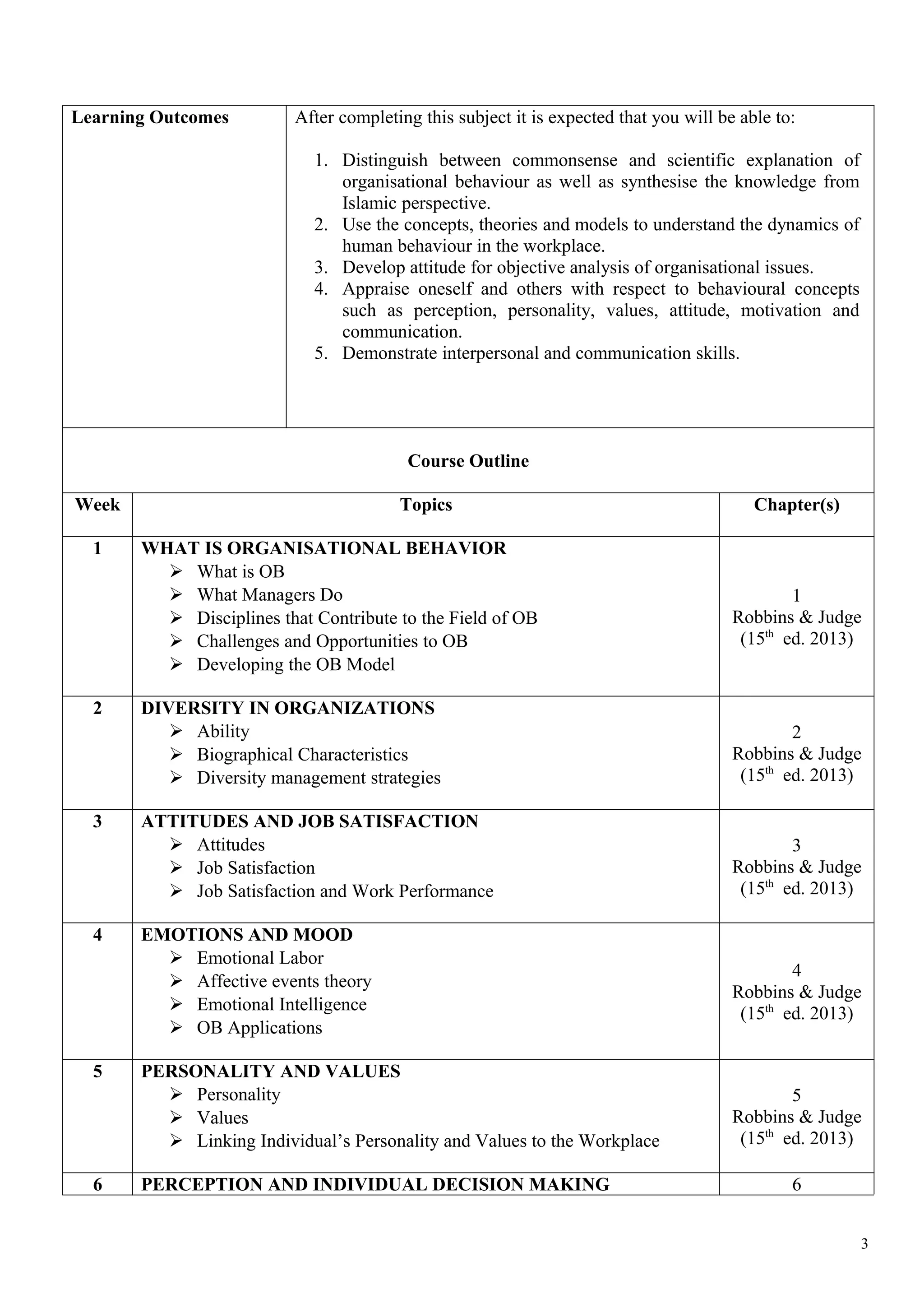 Course outline mgt 4110 (ob) | DOC