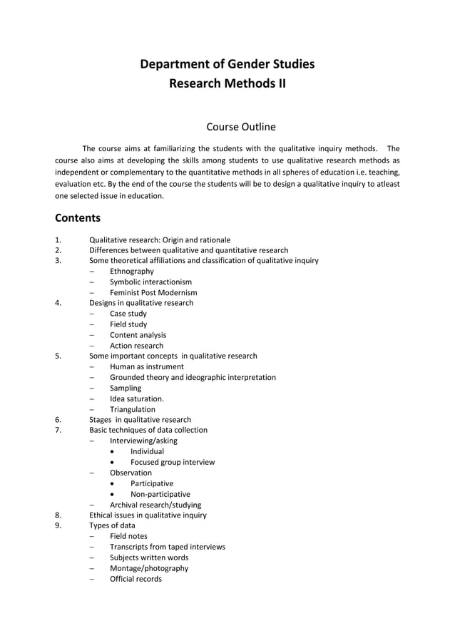 Course outlines gender studies punjab | PDF