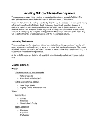 Course outline (stock market for beginners) (1) | PDF