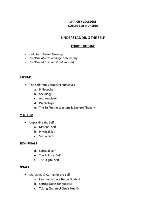 Course outline understanding the self(college edition) | PDF