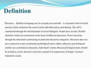 Discourse analysis and discursive psychology | PPTX