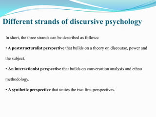 Discourse analysis and discursive psychology | PPT