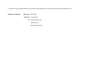 COURSE PLAN 6 SEM.docx Mental health nursing 6 sem | DOCX