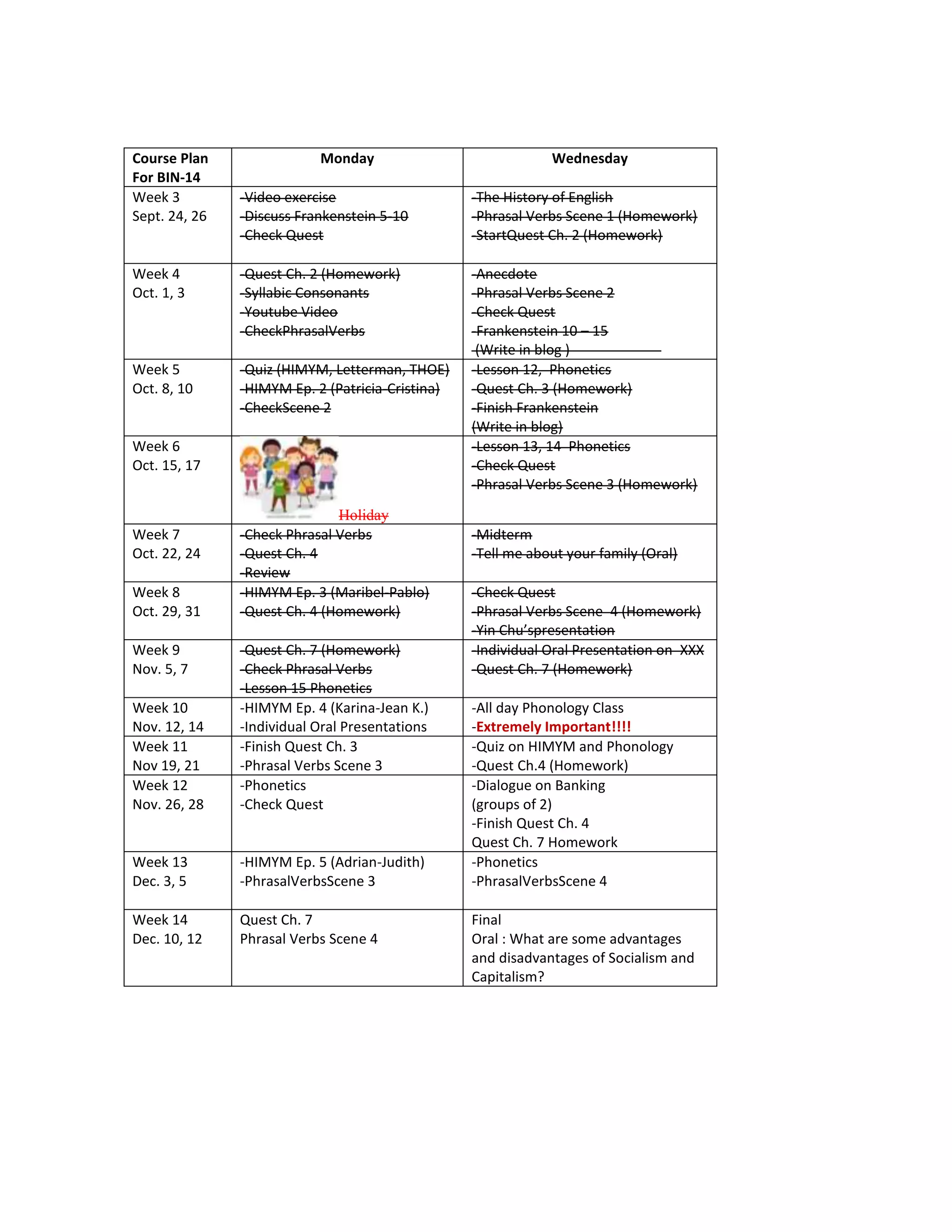Course plan bin 14 | PDF