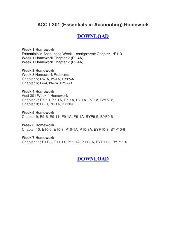 ACCT 301 (Essentials in Accounting) Homework