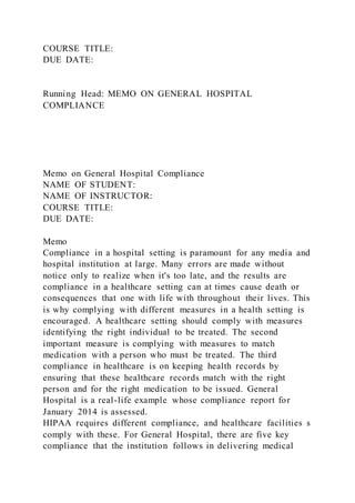 Course Project Hospital Data Analysis and ReportingObjectiveThe | DOCX