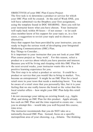 Course Project Integrated Marketing Communications (IMC) Plan.docx