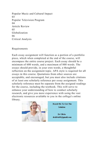 Course Project OverviewYour Popular Culture Project, a portfolio o.docx